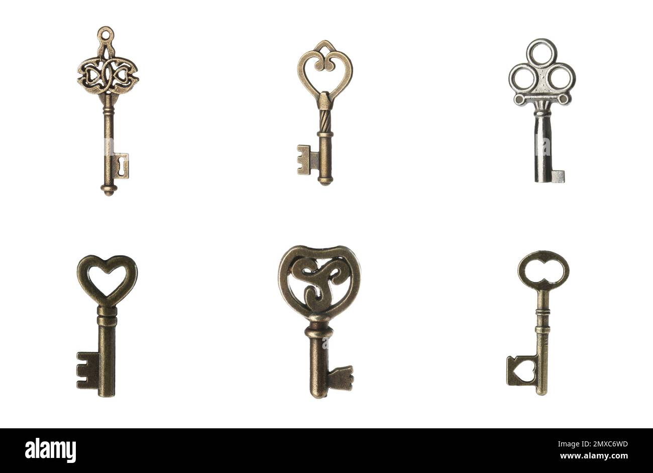 Set of different ornate keys on white background Stock Photo - Alamy