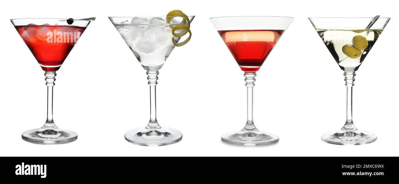 Set of refreshing alcoholic drinks on white background. Banner design ...