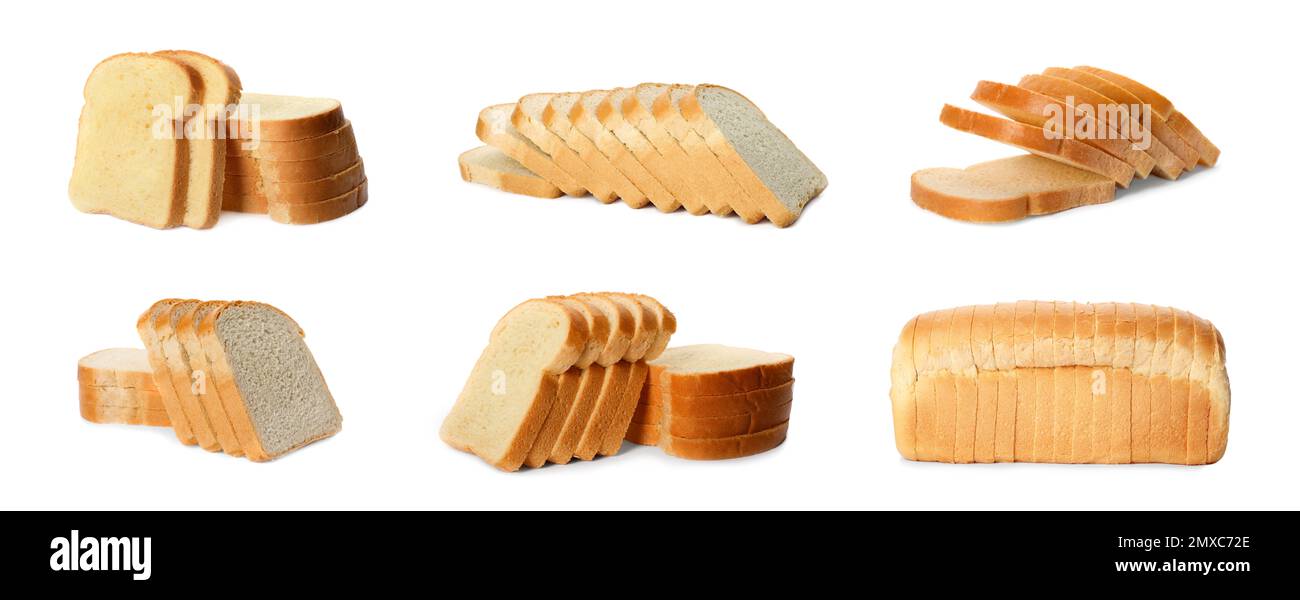 Collection of sliced bread on white background. Banner design Stock ...