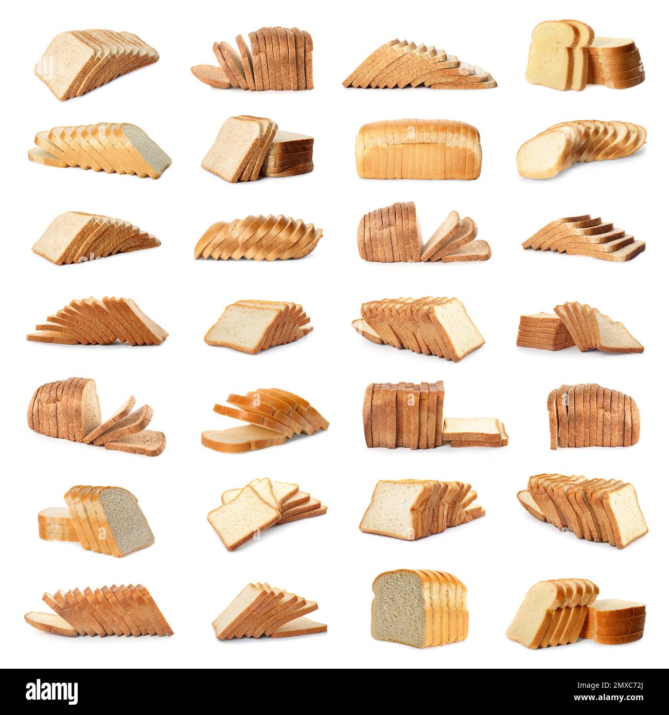 Collection of sliced bread on white background Stock Photo - Alamy