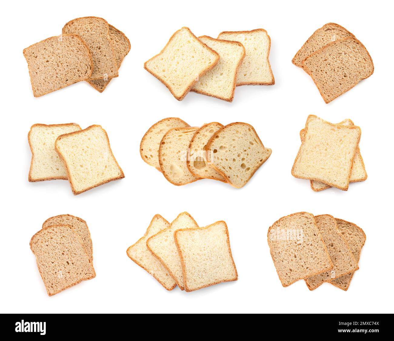 Set of bread slices on white background, top view Stock Photo - Alamy