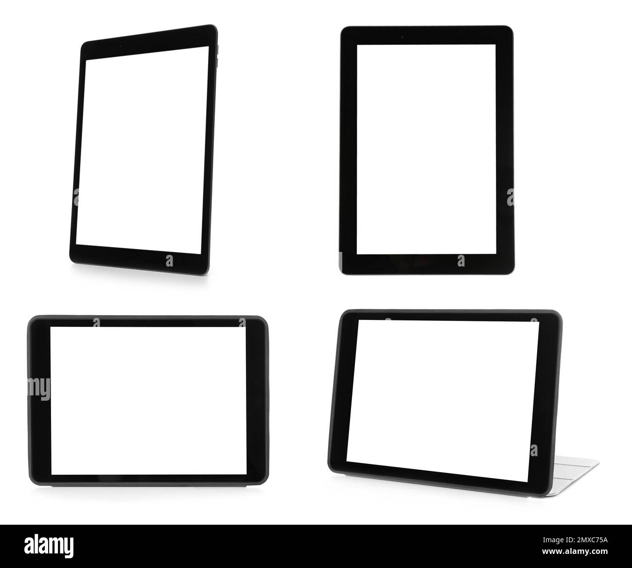 Set of tablet computers on white background. Mockup for design Stock ...