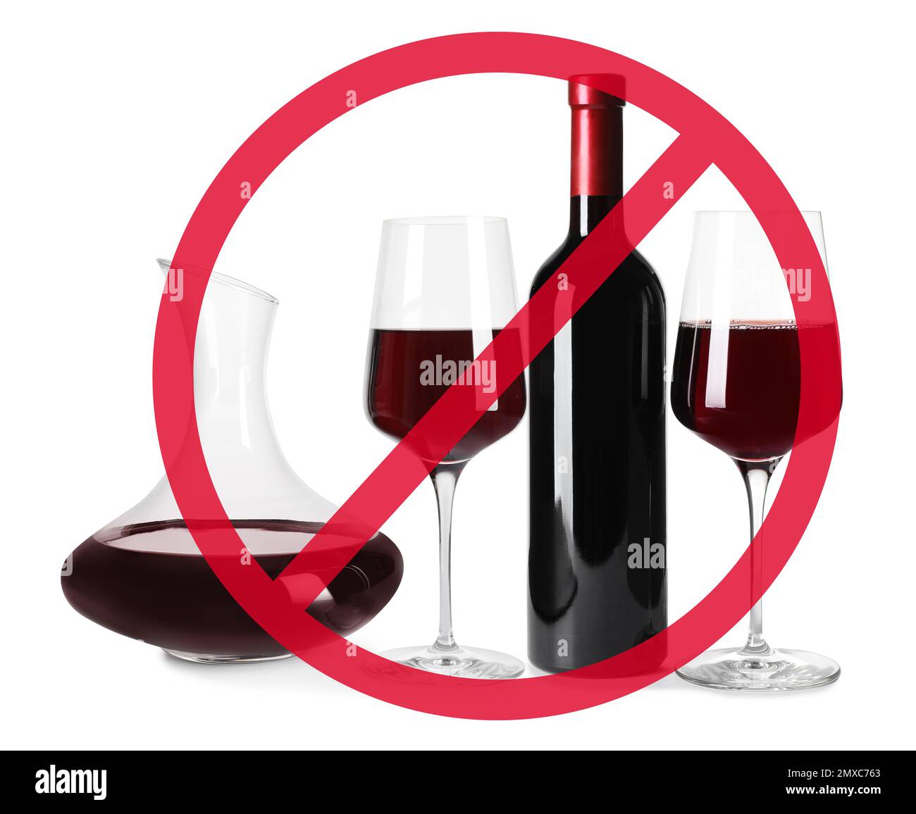 Set of different alcohol drinks and STOP sign on white background Stock ...