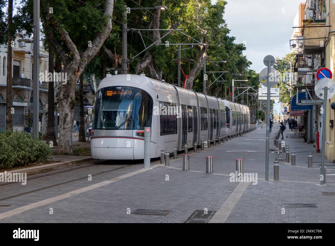 The Tel Aviv Light Rail commonly known as the DanKal moves along ...