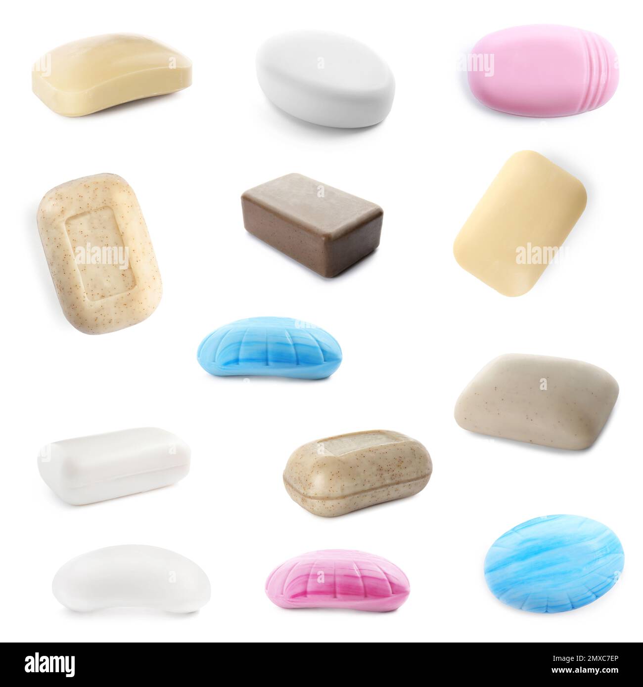 Set of different soap bars on white background Stock Photo - Alamy