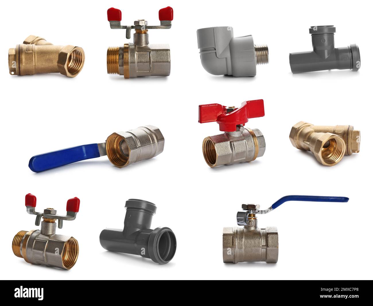 Set with plumber's supplies on white background Stock Photo - Alamy