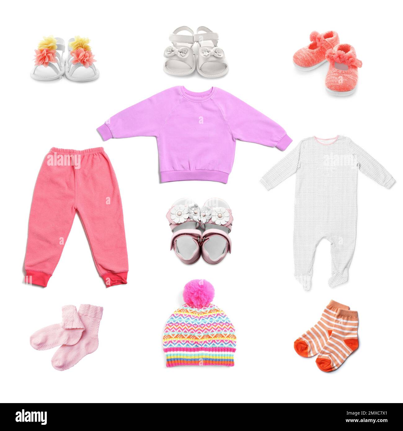 Set with different baby clothes on white background Stock Photo - Alamy