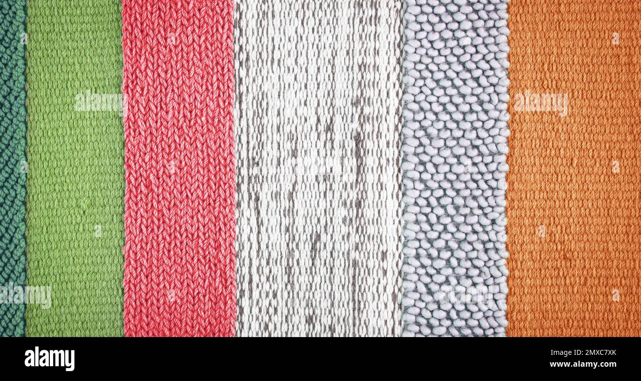 Colorful striped carpet as background, top view. Banner design Stock ...