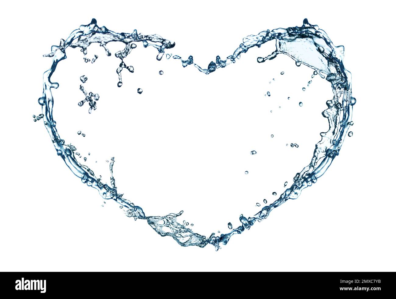 Heart shaped frame made of water splashes on white background, space ...
