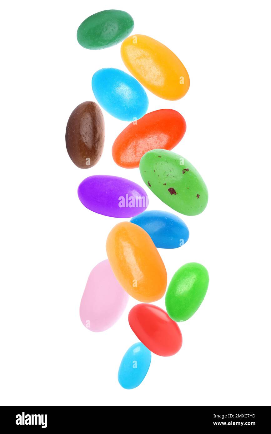 Set of delicious jelly beans falling on white background Stock Photo ...