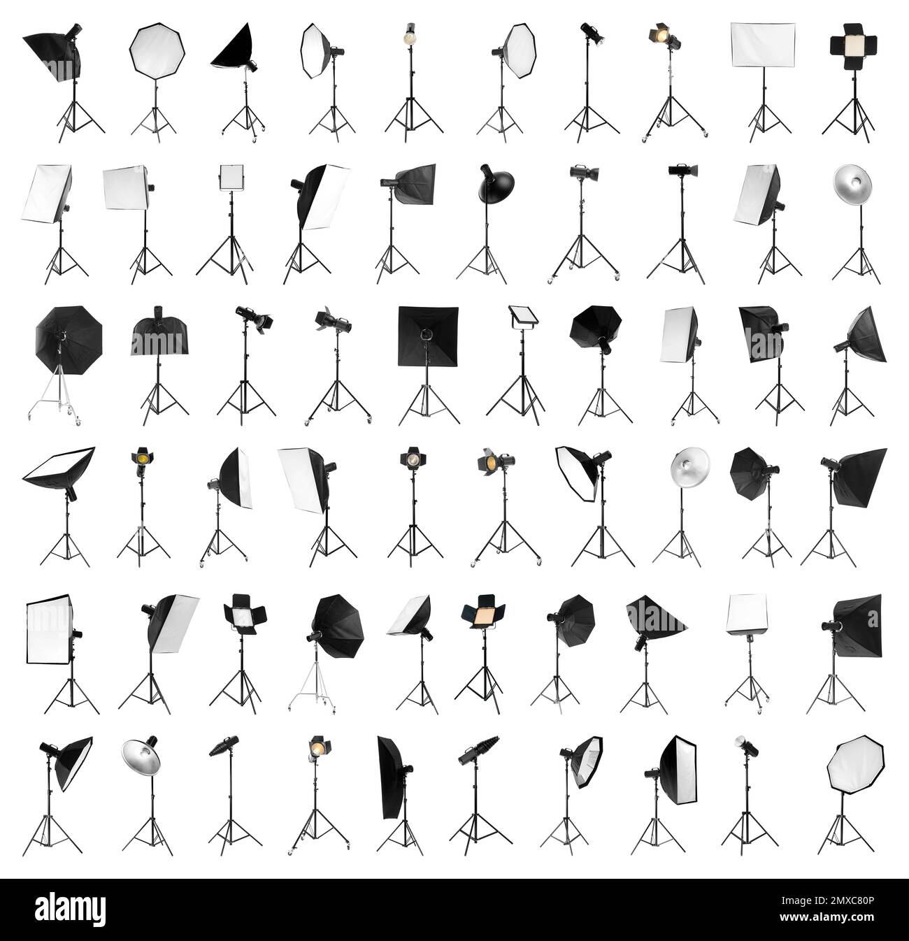 Set with different studio lightings on white background Stock Photo - Alamy