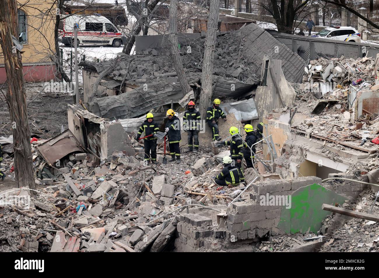KRAMATORSK, UKRAINE - FEBRUARY 2, 2023 - Rescuers are involved in a ...