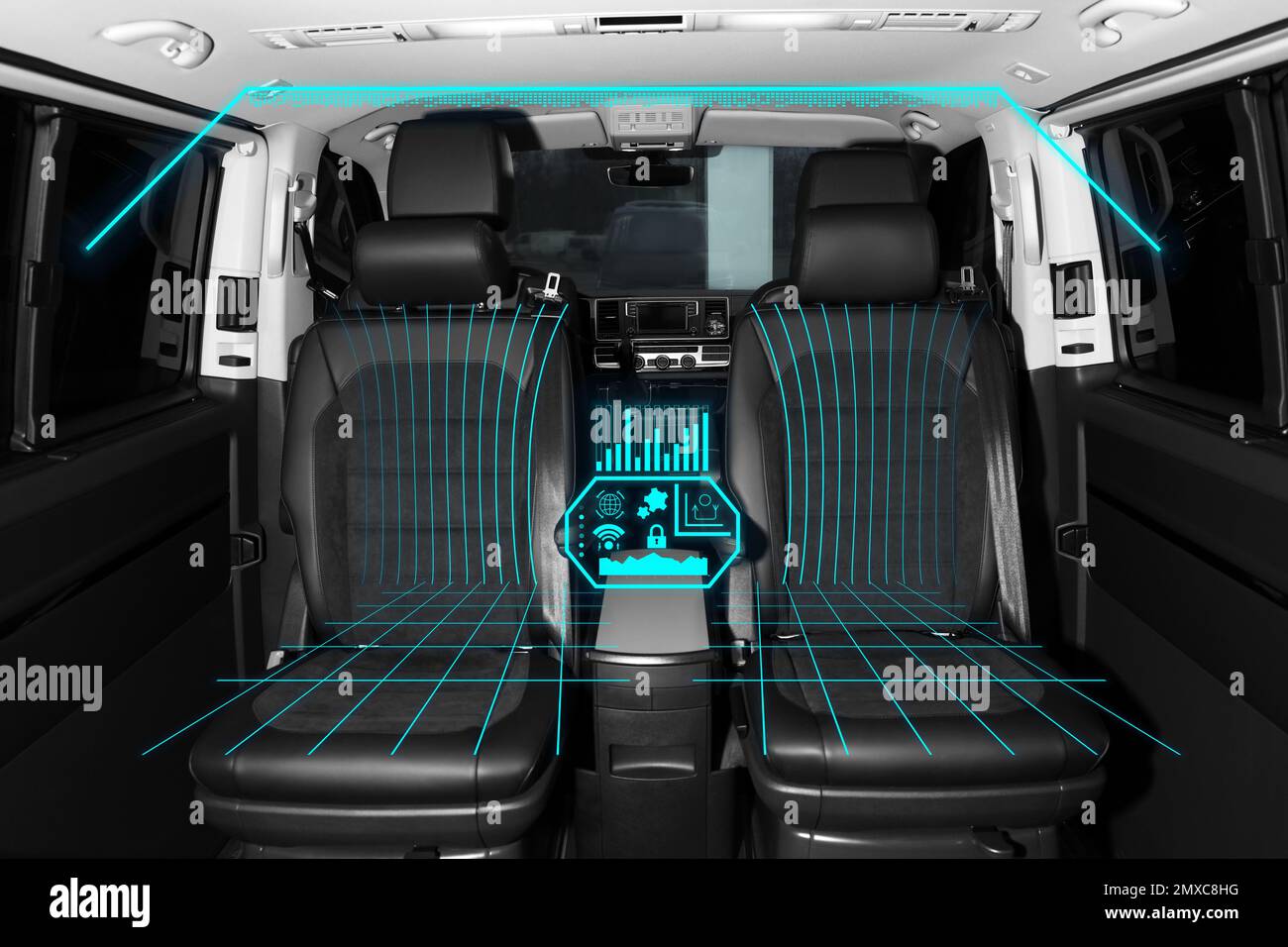 Futuristic technology. Car interior with graphical user interface Stock ...