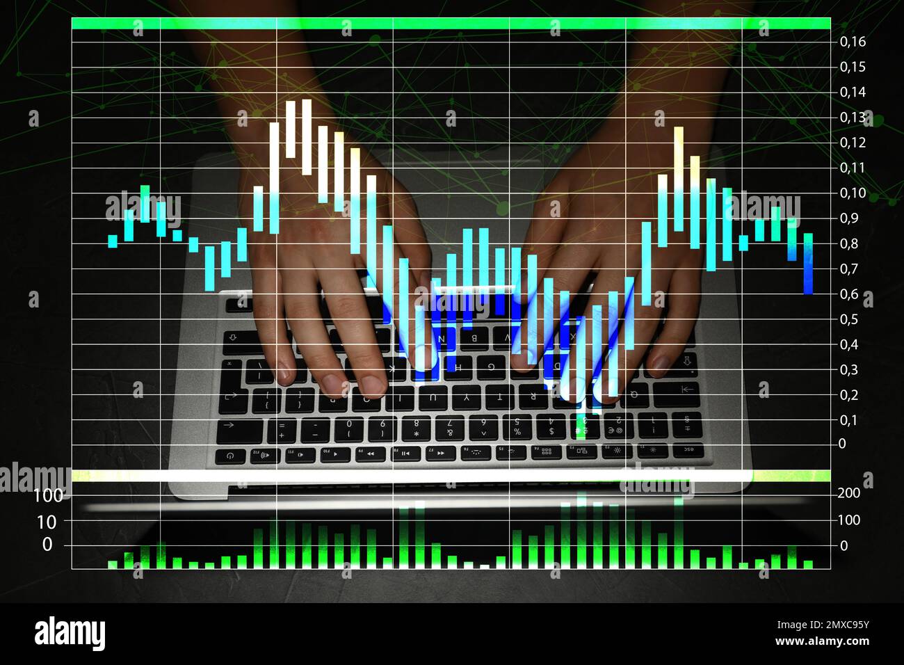 Finance trading concept. Man working with laptop and chart Stock Photo ...