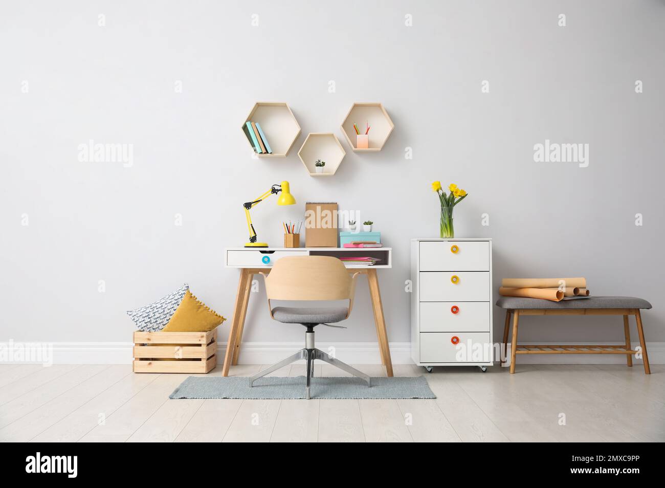 Stylish room interior with modern comfortable workplace Stock Photo - Alamy
