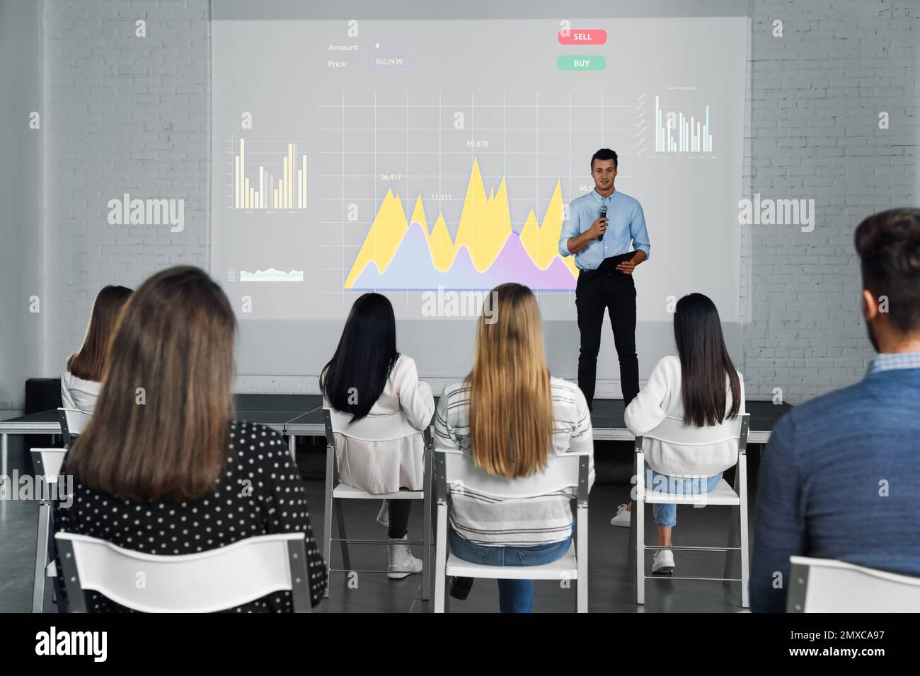 Business people having meeting in office and financial charts on ...