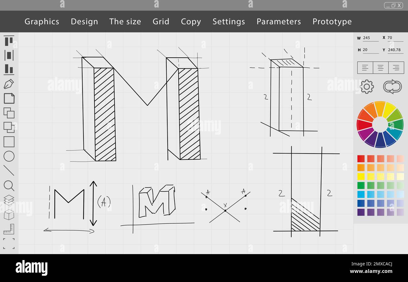 Sketch of letter M on graphic tablet. Illustration Stock Photo - Alamy