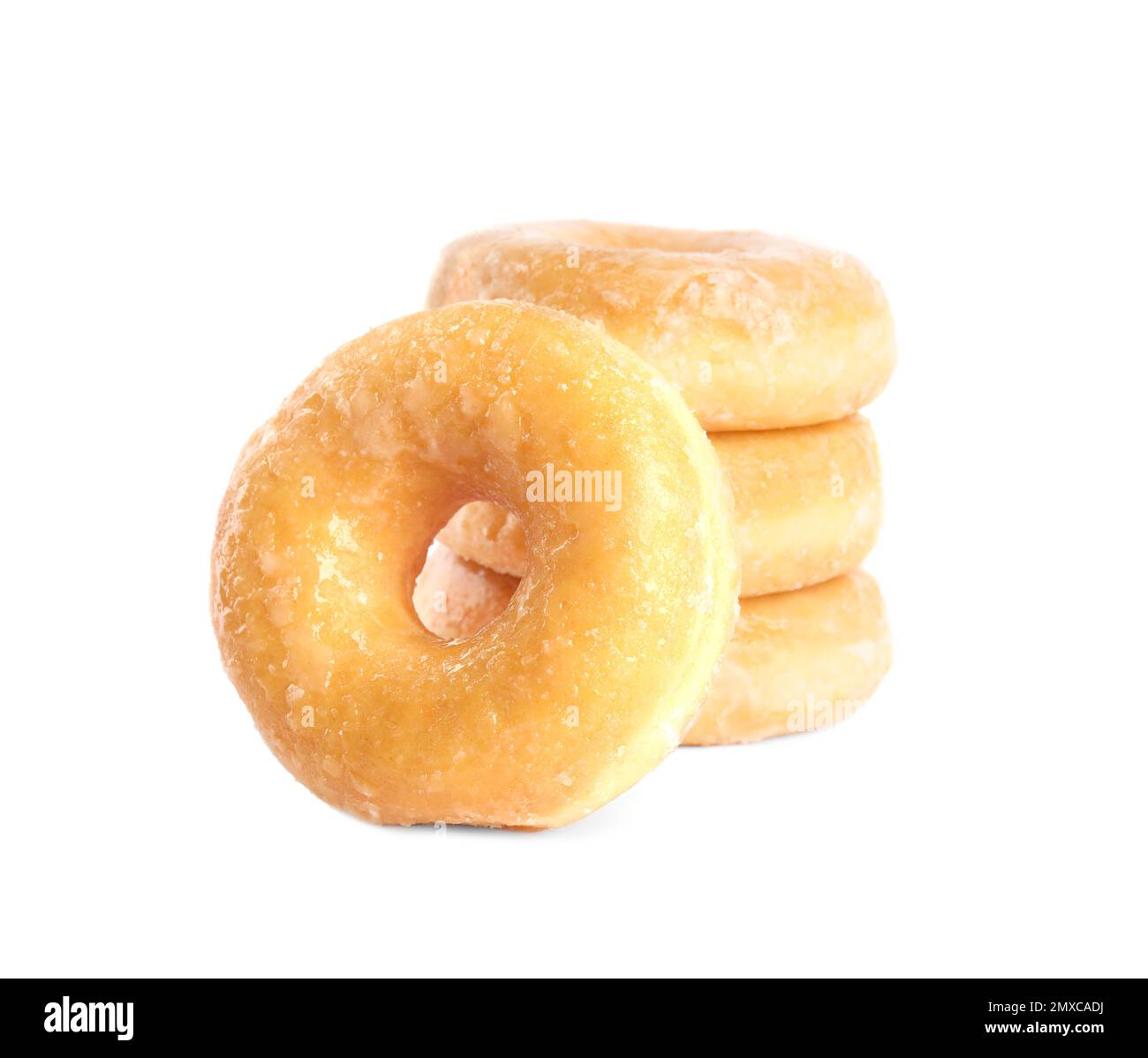 Sweet delicious glazed donuts on white background Stock Photo - Alamy