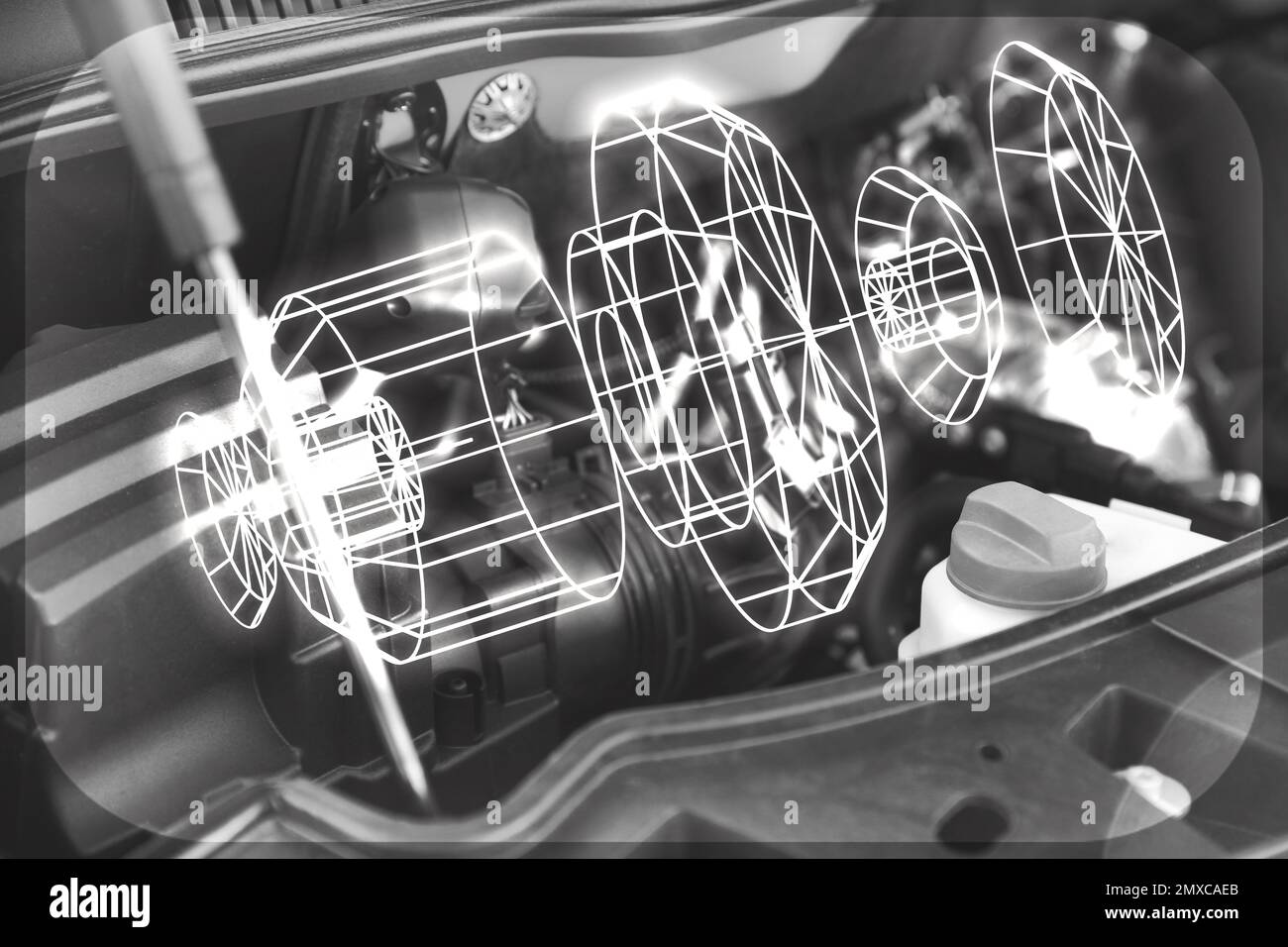 3D Model of detail and car engine bay on background Stock Photo - Alamy