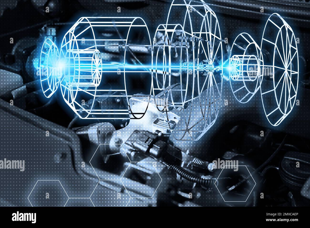 3D Model of detail and car engine bay on background Stock Photo - Alamy