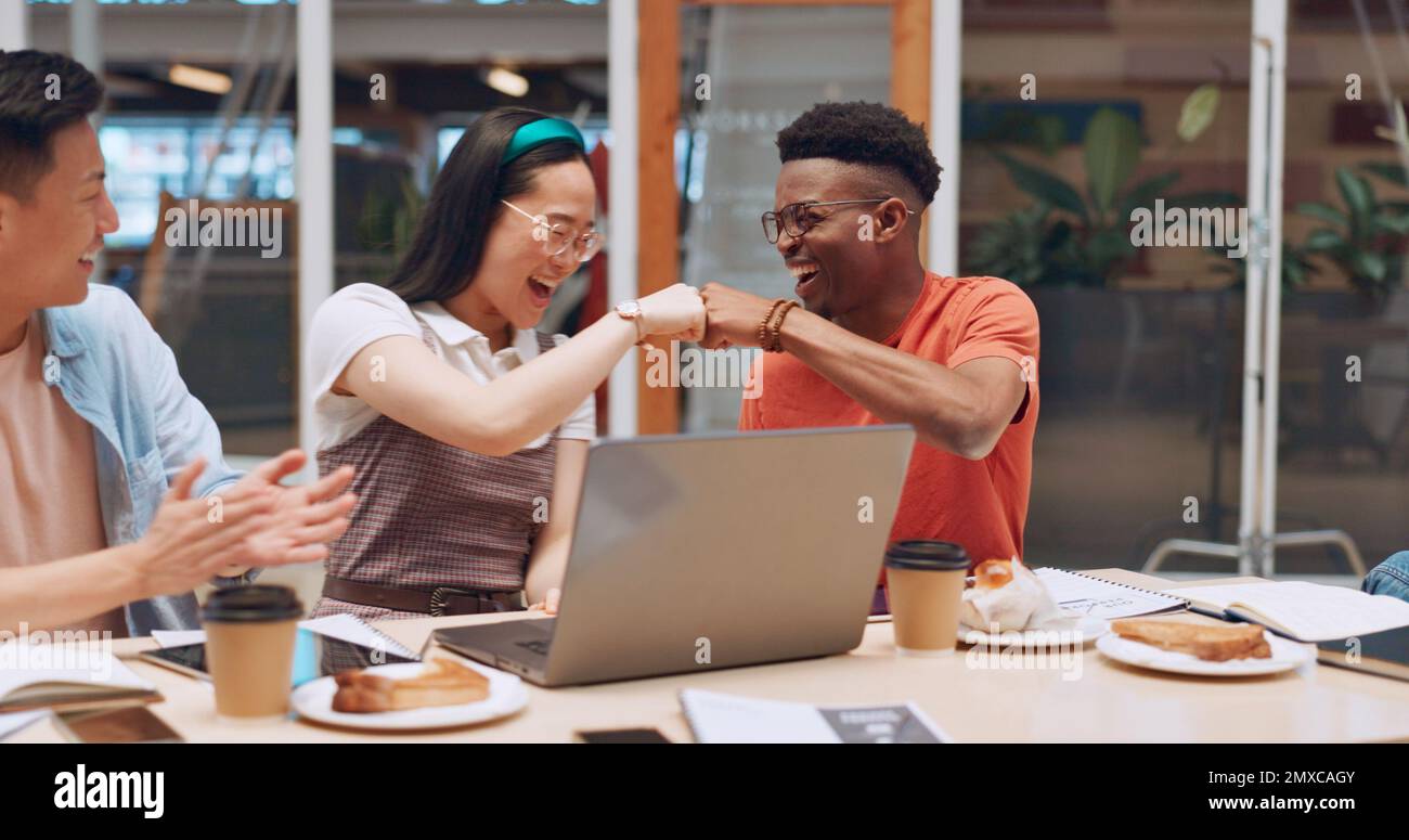 Business, team and applause for celebration, corporate deal and ...