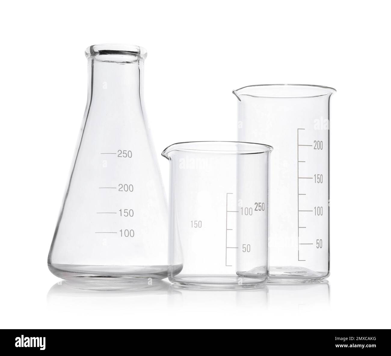 Clean empty laboratory glassware on white background Stock Photo - Alamy