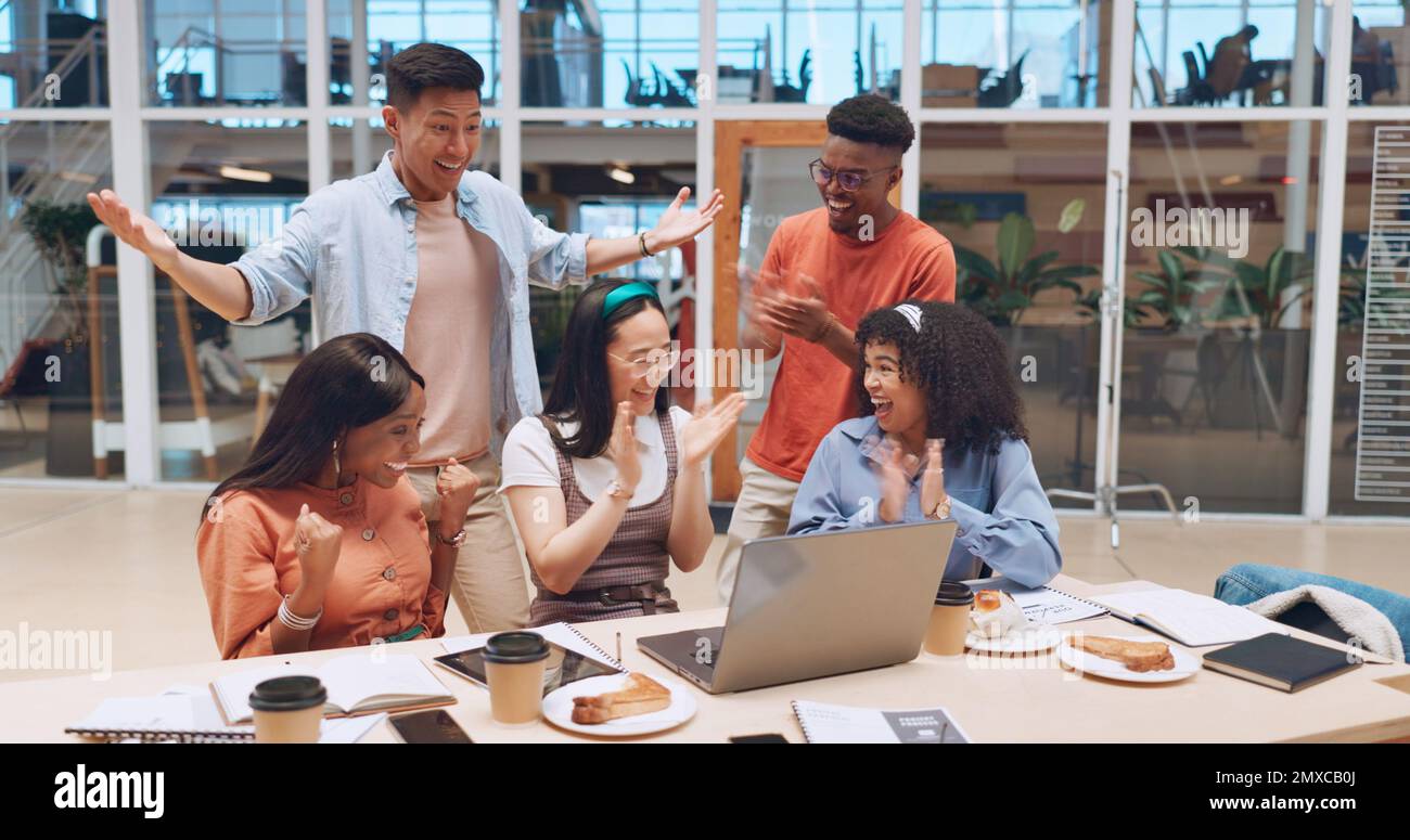 Business, team and applause for celebration, corporate deal and ...