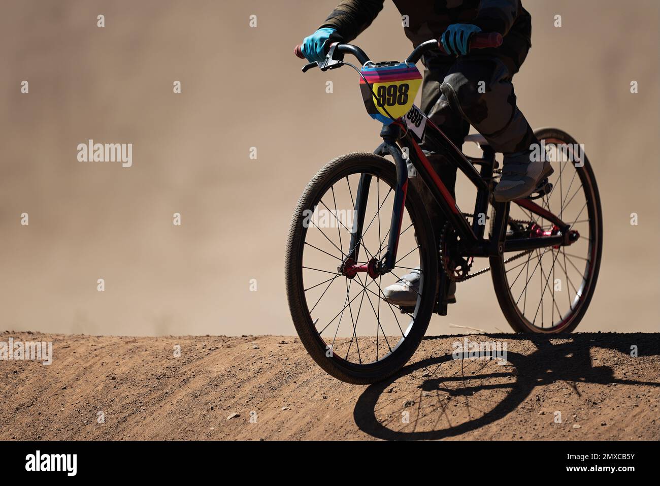 BMX rider competing in the child class on the off-road circuit Stock ...