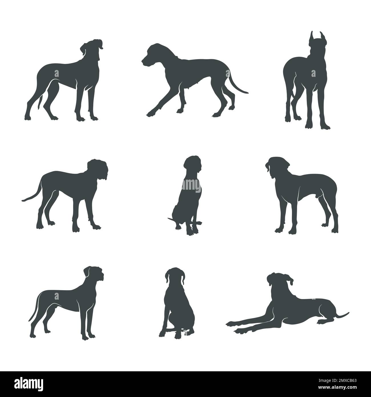 Great dane dog silhouettes, Great dane dog silhouette set Stock Vector ...