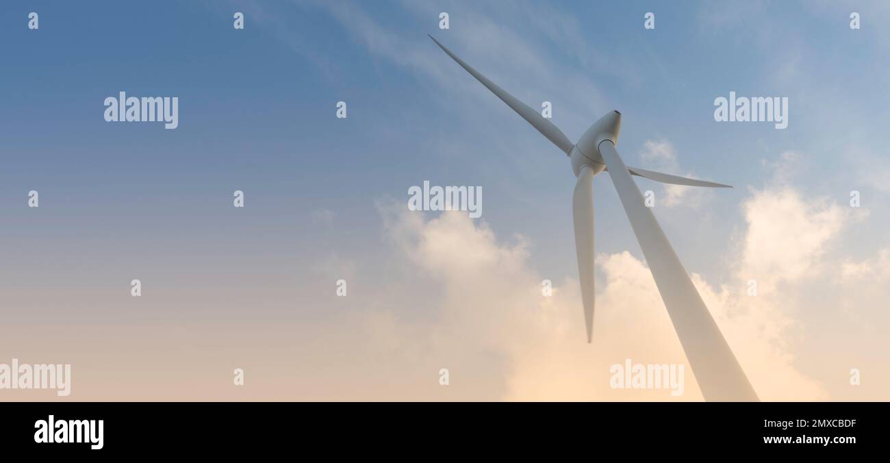 blurred banner windmill farm or wind park, with high wind turbines for ...