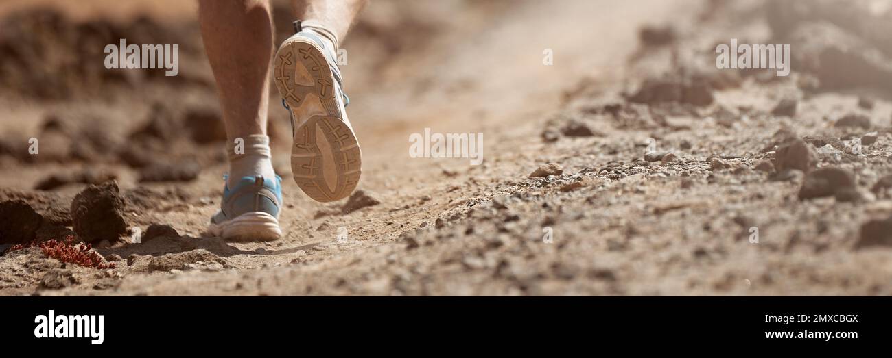 Trail running action close up of running shoes in action Stock Photo ...