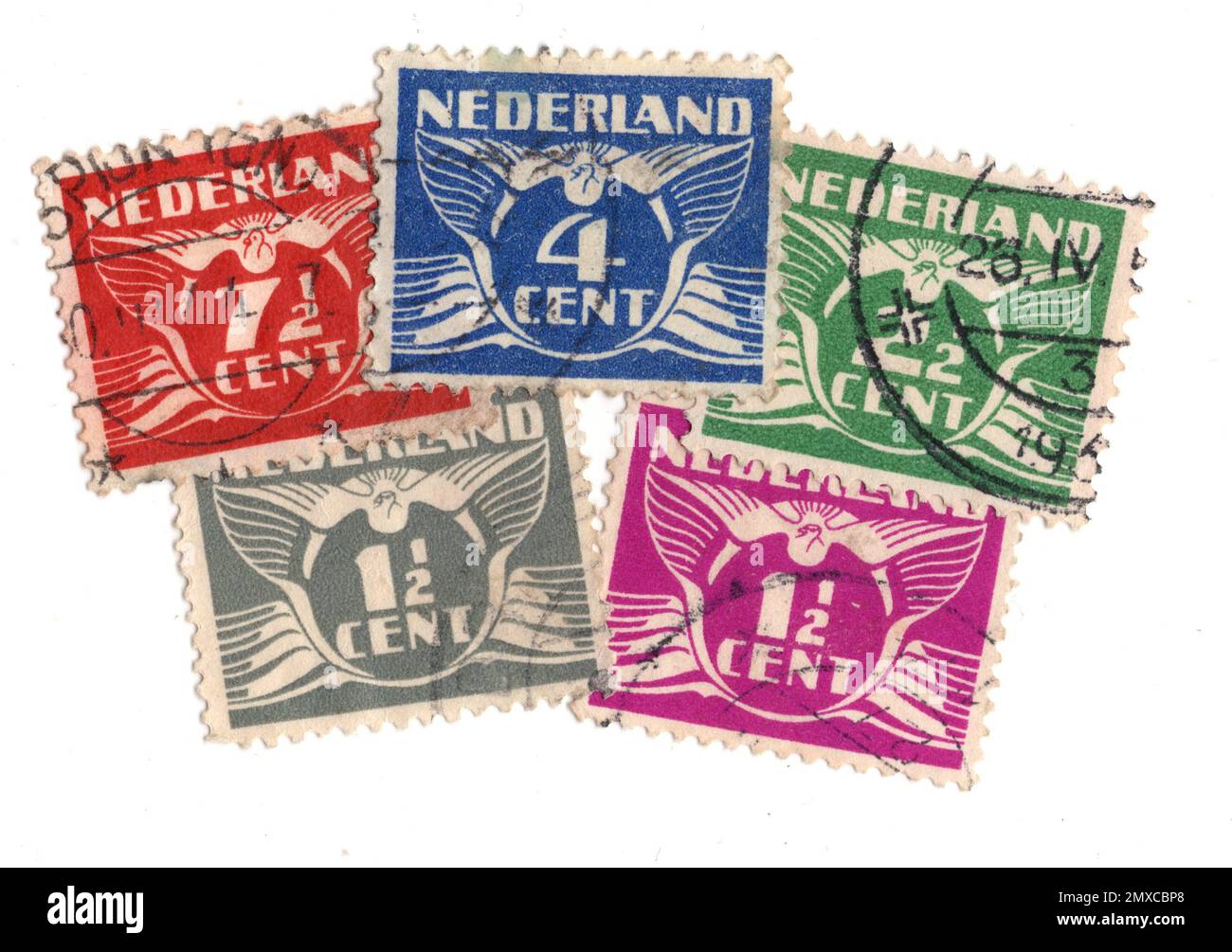 Vintage postage stamps from the Netherlands on a white background Stock ...