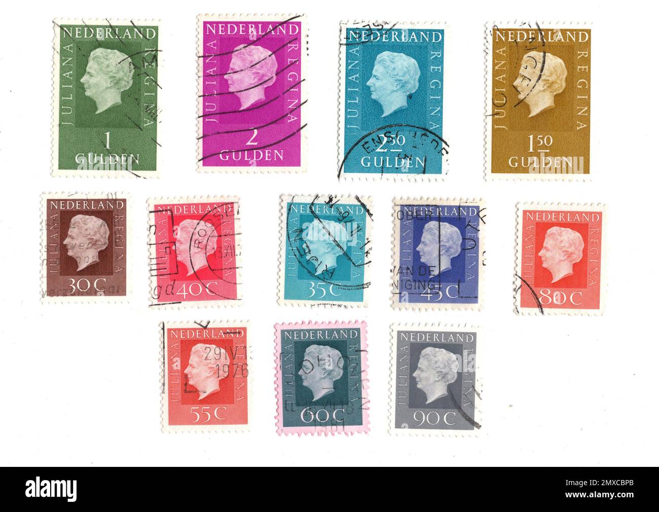 Vintage postage stamps from the Netherlands on a white background Stock ...