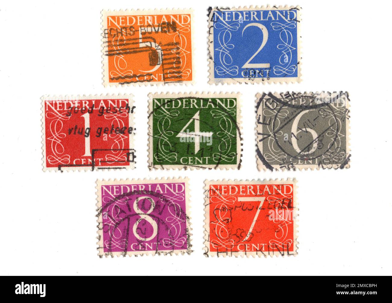 Vintage postage stamps from the Netherlands on a white background Stock ...