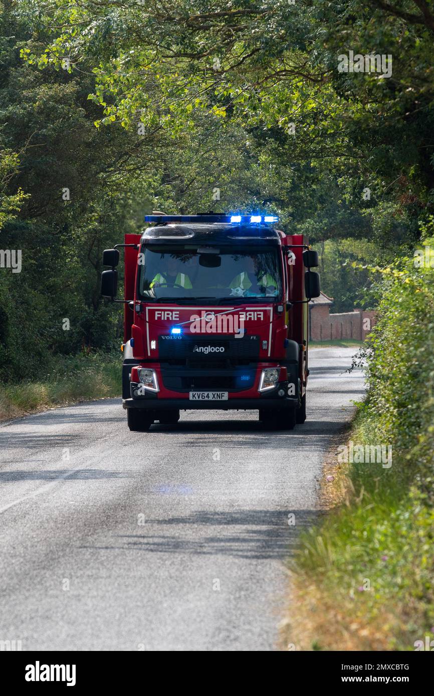 On a pleasant summer's day in rural Suffolk a fire engine attends a big ...
