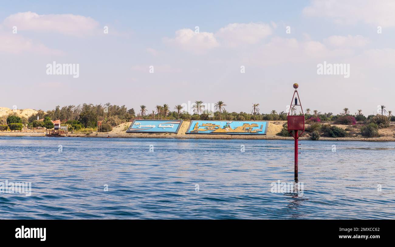 Ismailia, Egypt - November 1, 2021: Red navigation mark stands in the ...