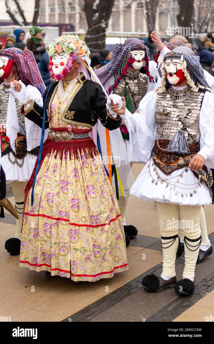 Greek masked dancers at the Surva International Masquerade and Mummers ...