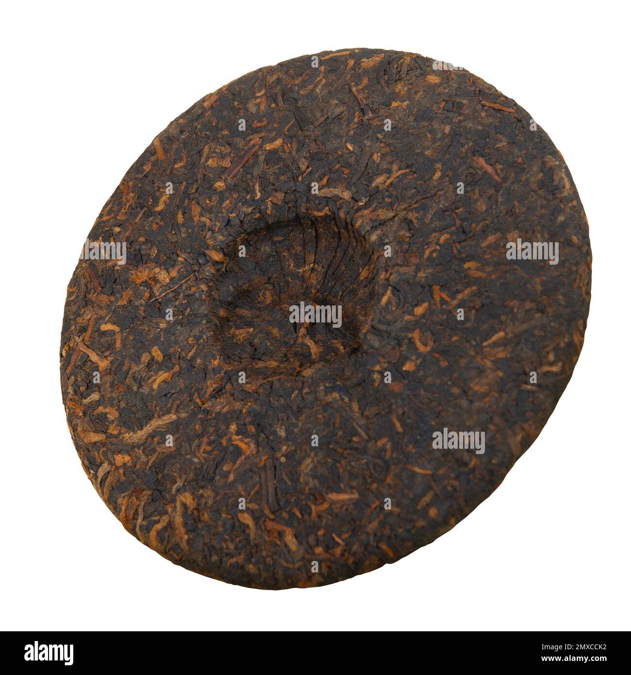 Pu-erh tea cake isolated on white background. Side view Stock Photo - Alamy