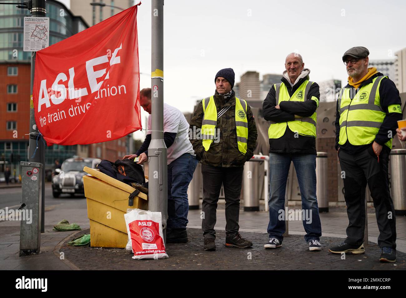 Members of the Aslef union on the picket line at New Street Station in ...
