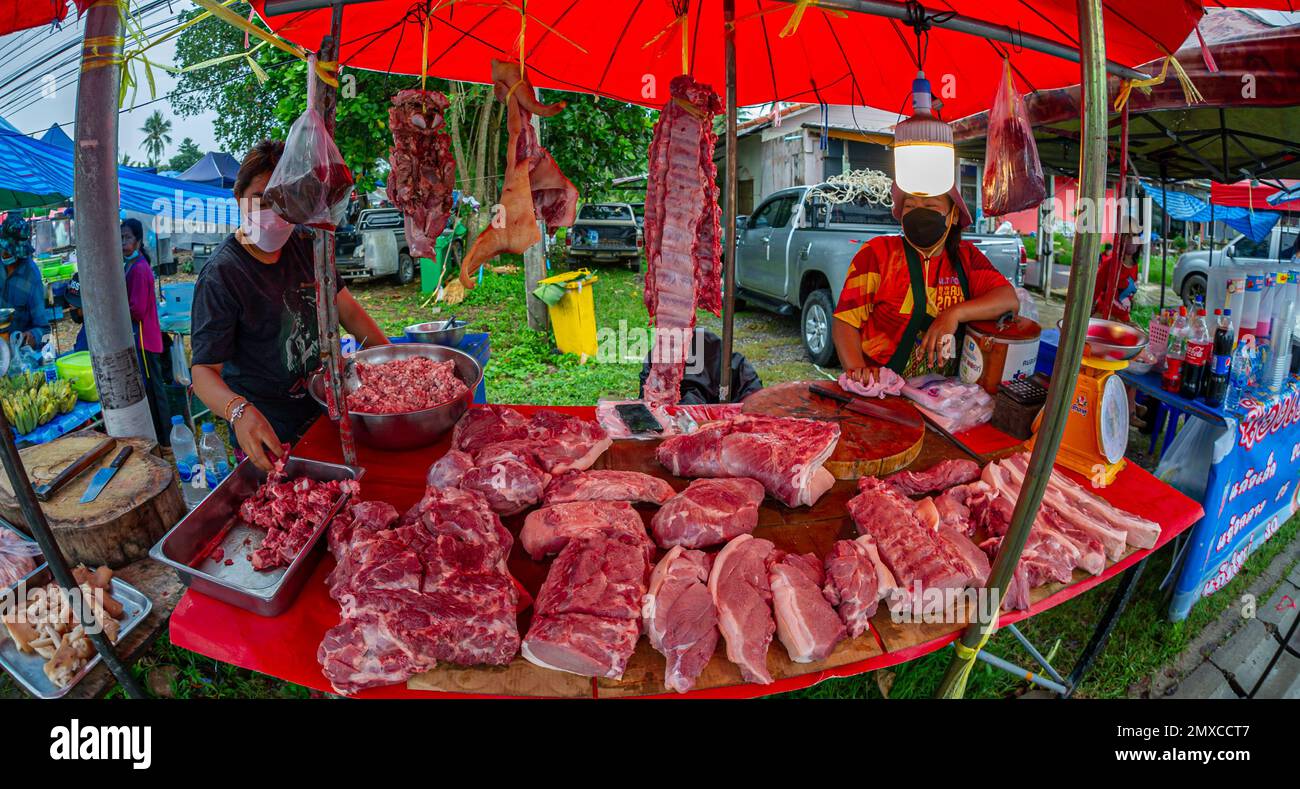 Thai market stall selling meat hi-res stock photography and images - Alamy