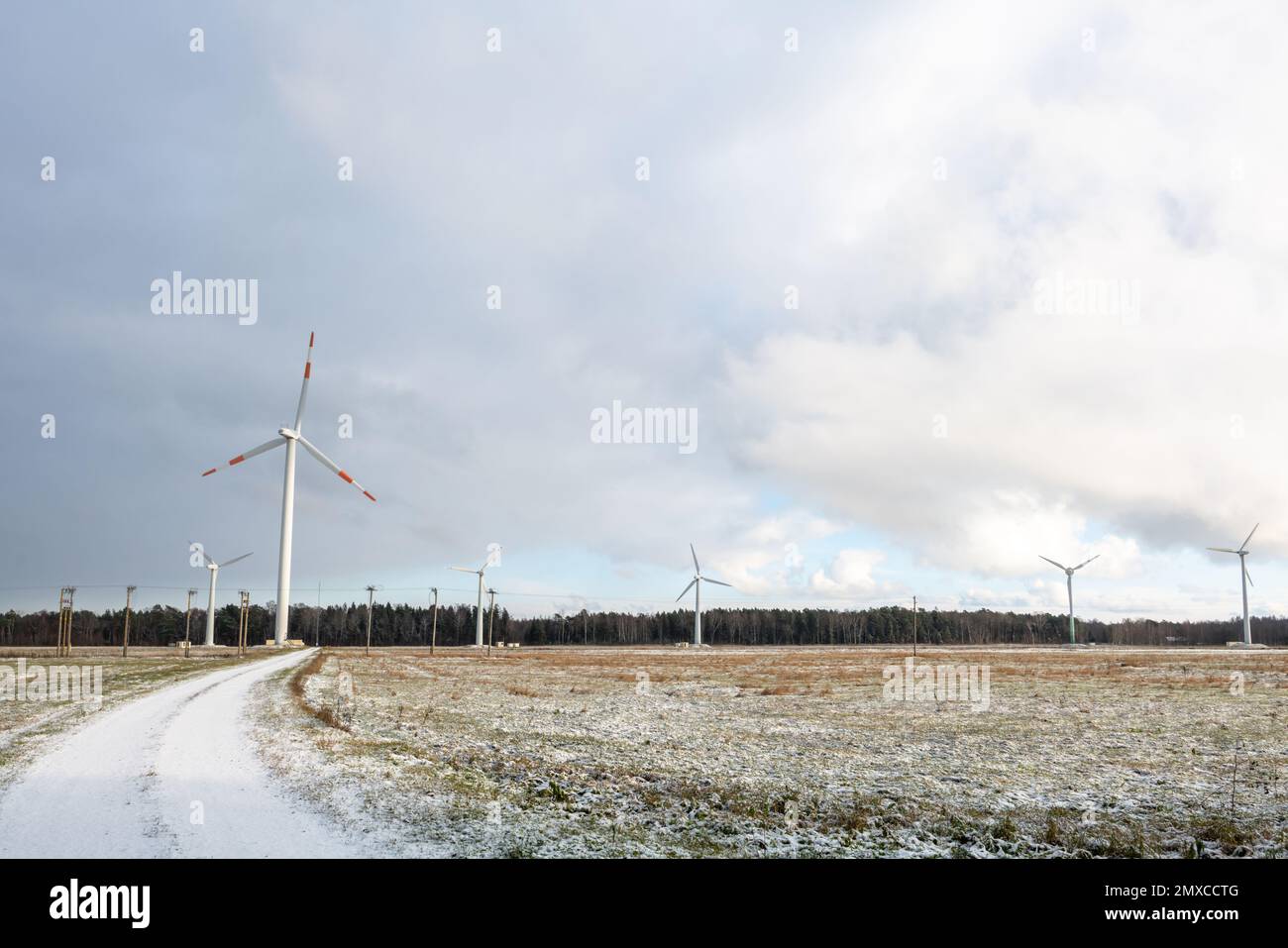 windmill farm or wind park, with high wind turbines for generation ...