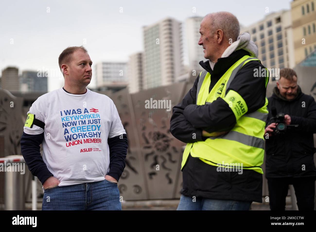 Members of the Aslef union on the picket line at New Street Station in ...