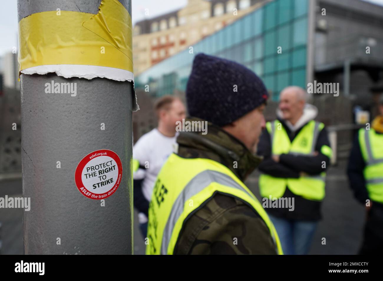 Members of the Aslef union on the picket line at New Street Station in ...