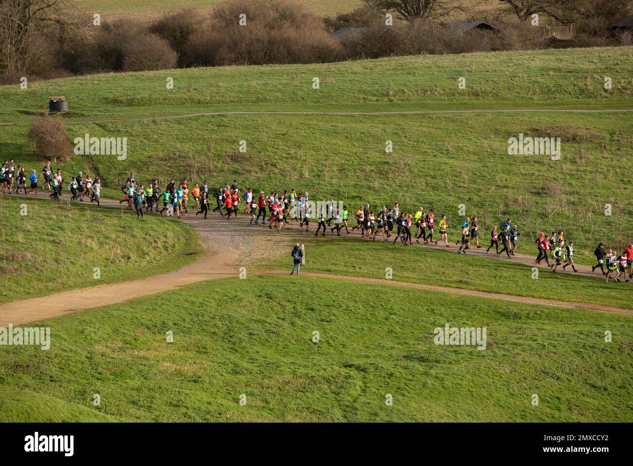 Distant view of runners in a running race (the Benfleet 15) at Hadleigh ...