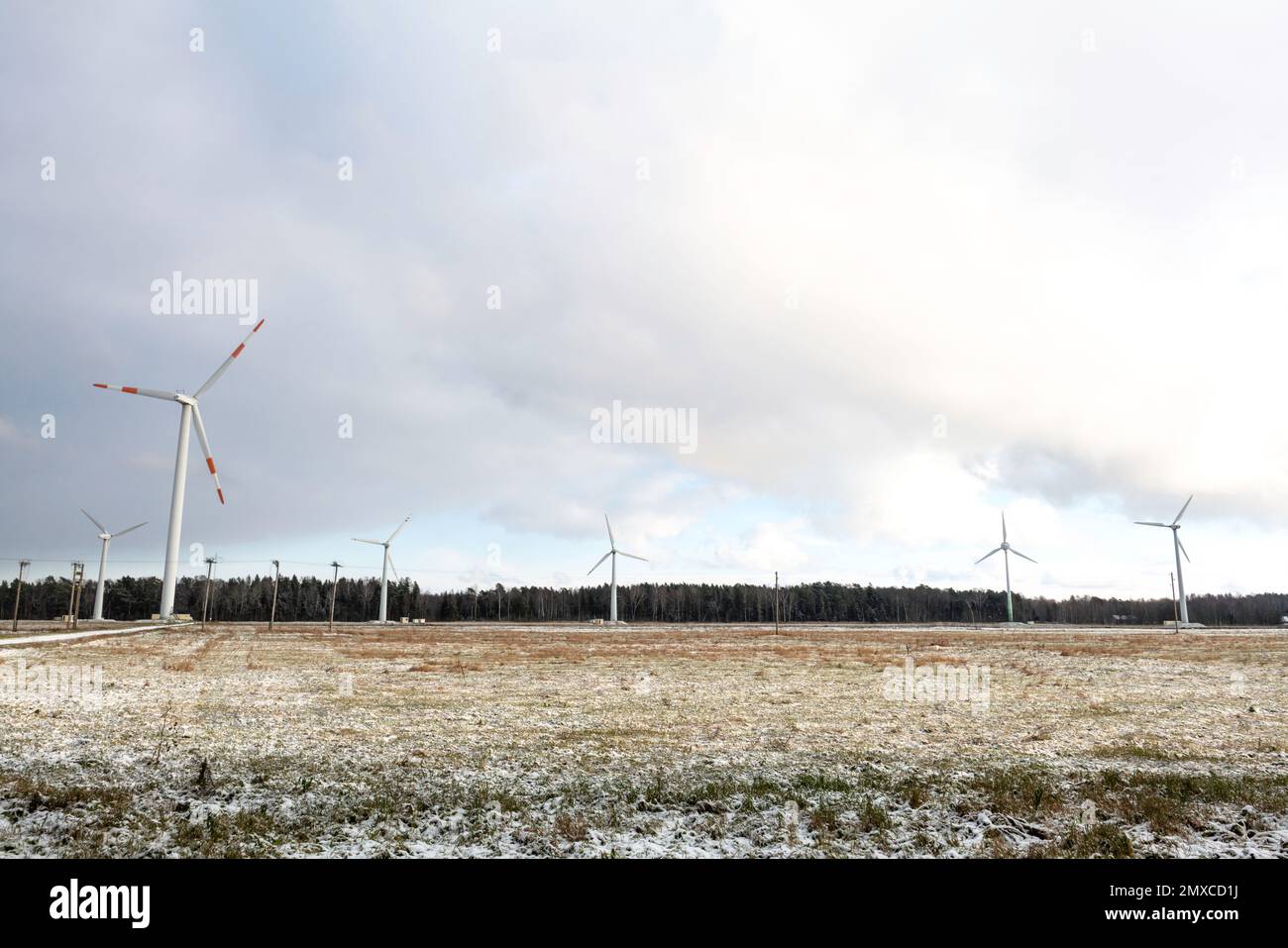 windmill farm or wind park, with high wind turbines for generation ...
