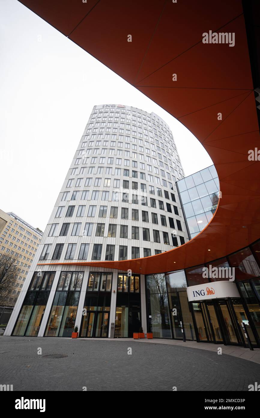 03 February 2023, Hesse, Frankfurt/Main: ING Germany's headquarters on ...