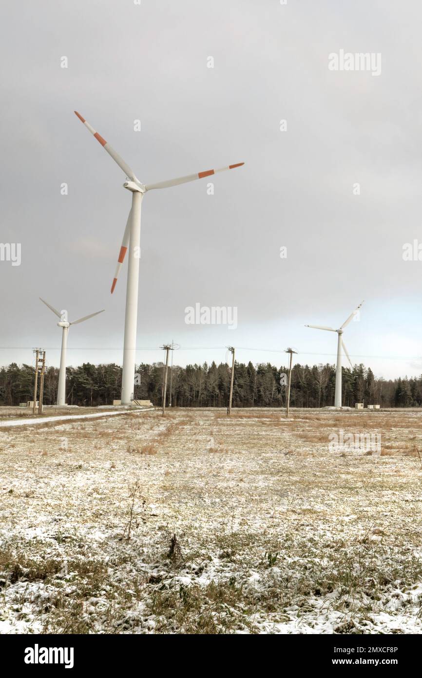 windmill farm or wind park, with high wind turbines for generation ...