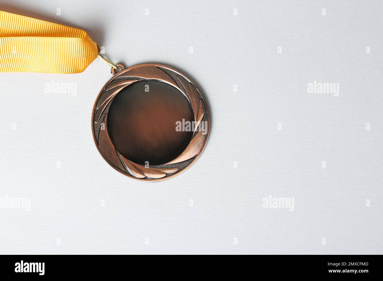 Bronze medal on white background, top view. Space for design Stock ...