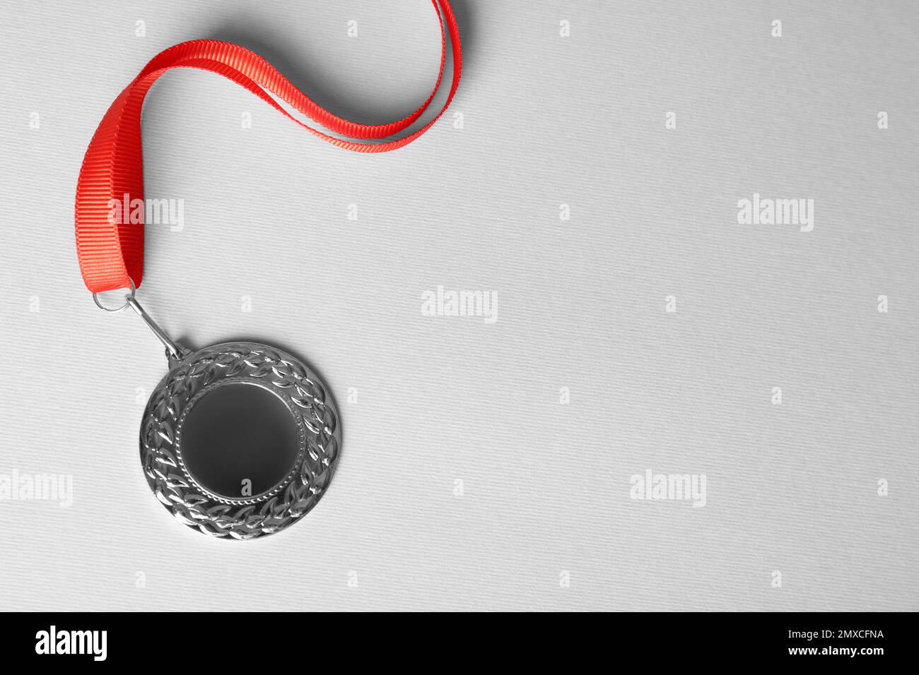 Silver medal on white background, top view. Space for design Stock ...