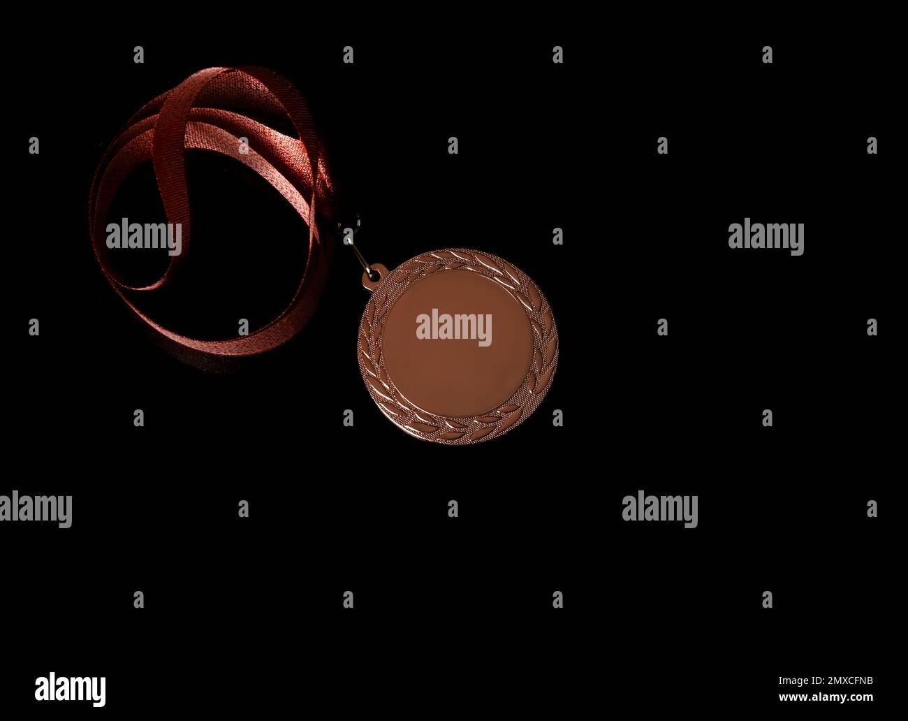 Bronze medal on black background, top view. Space for design Stock ...